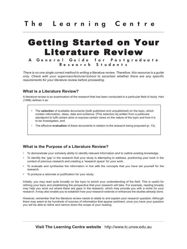 Literature Review Handout | PDF | Knowledge | Critical Thinking