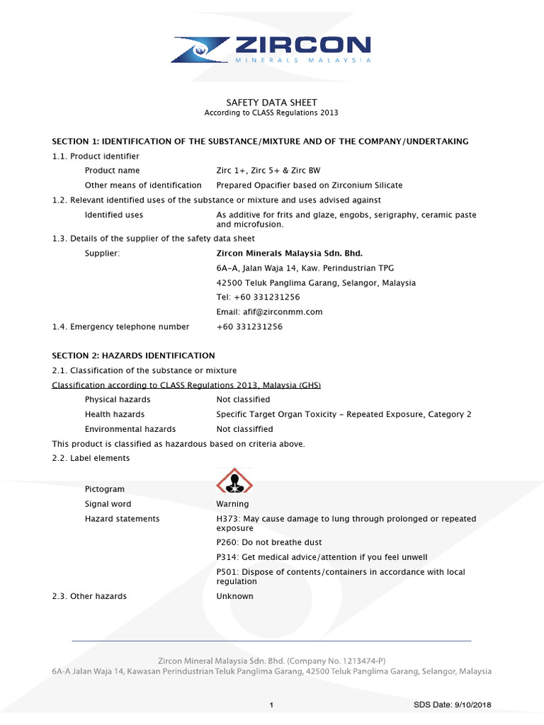 MSDS ZMM (Plus) | PDF | Dangerous Goods | Physical Sciences