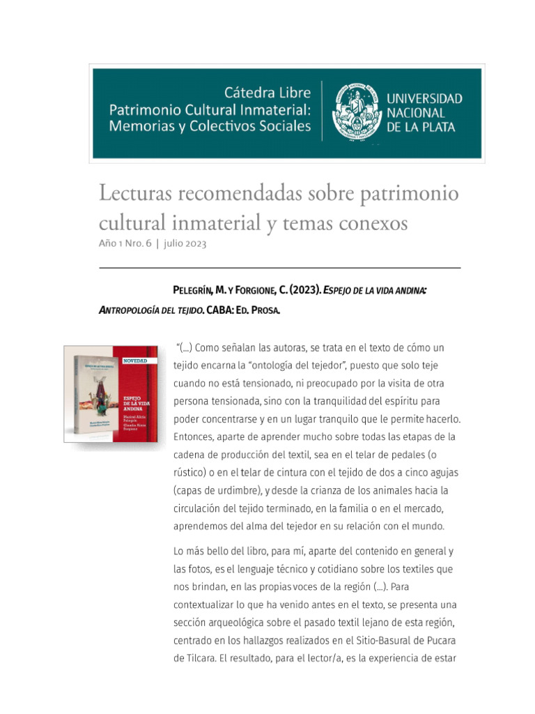 Lecturas Recomendadas Año 1 Nro. 6 (1) TEMAS PATRIMONIO CULTURAL | PDF