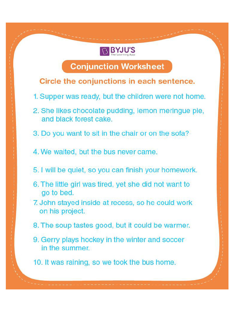 Conjunction Worksheet 01 | PDF