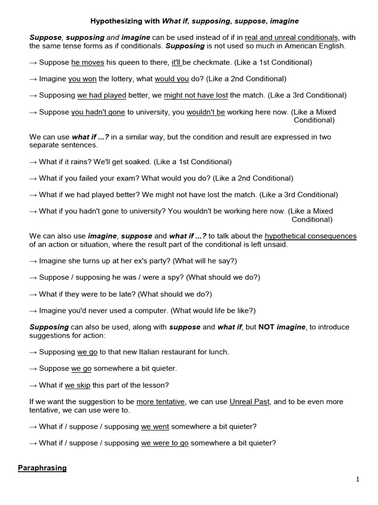 Hypothesis With What if -Suppose-imagine | PDF