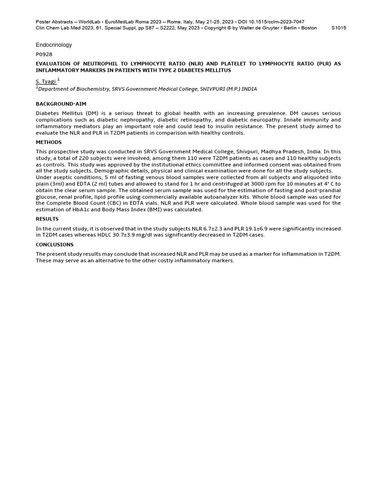 10.1515 - CCLM 2023 7047 | PDF | Glycated Hemoglobin | Endocrine System