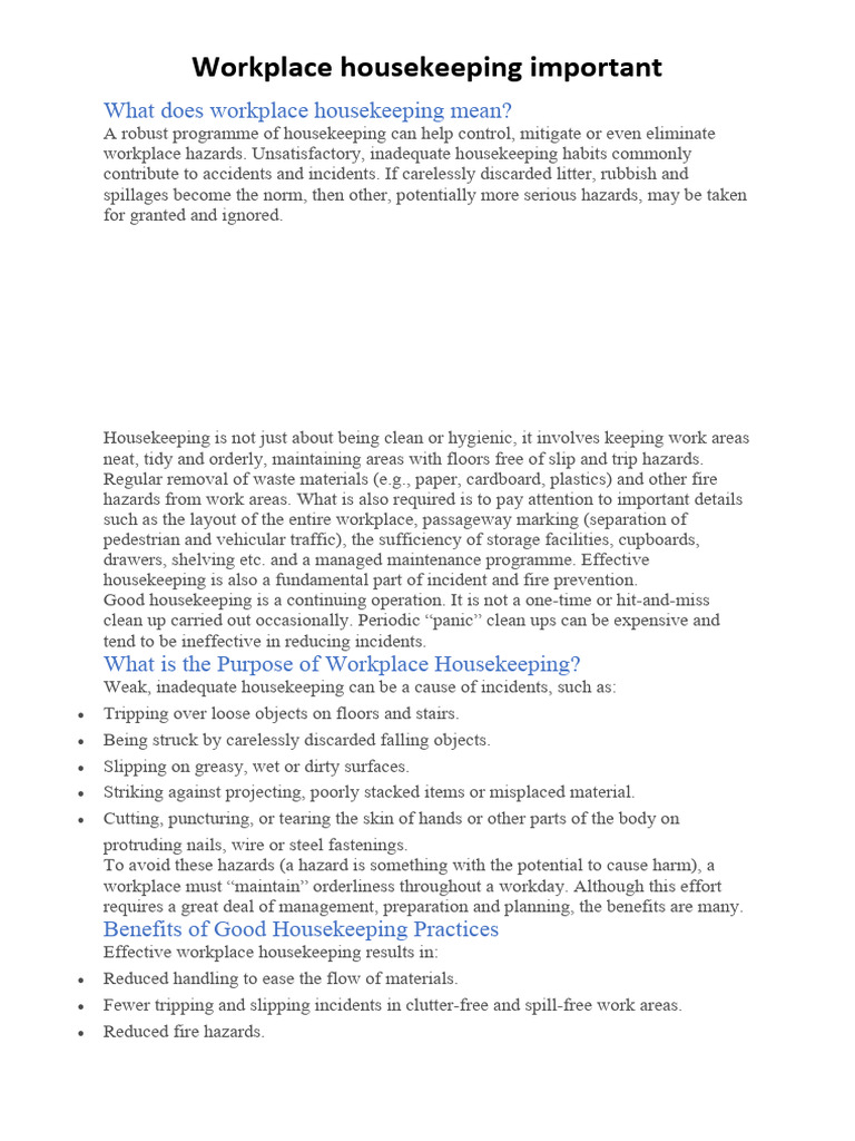Effective Workplace Housekeeping Guide | PDF | Housekeeping | Economies