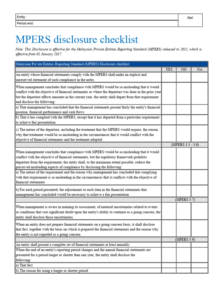 MPERs Disclosure Checklist | PDF | Fair Value | Financial Statement
