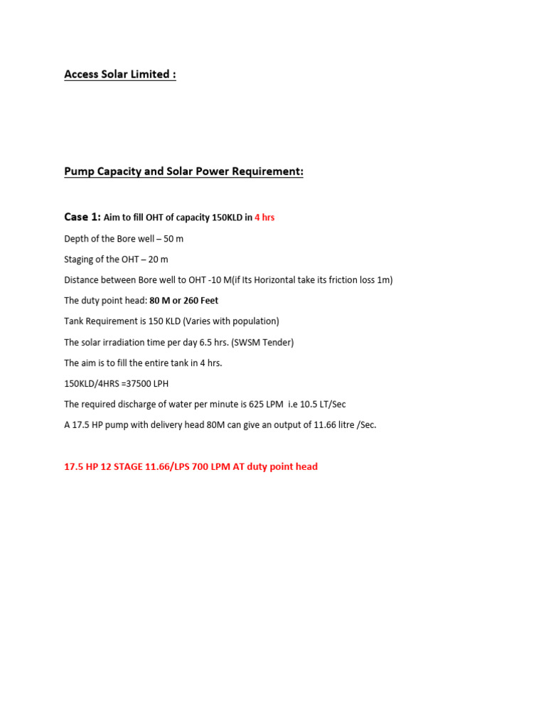 Solar Pump Sizing for 150KLD Tanks | PDF | Photovoltaics | Alternating ...