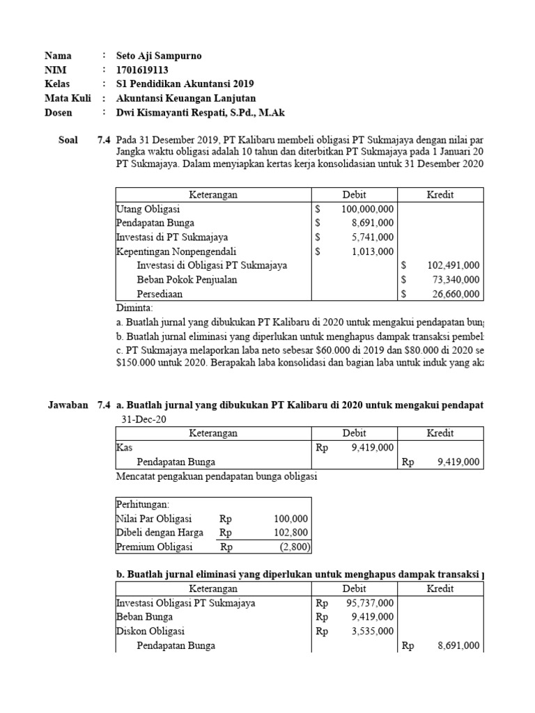 Jurnal dan Konsolidasi PT Kalibaru & PT Handayani | PDF