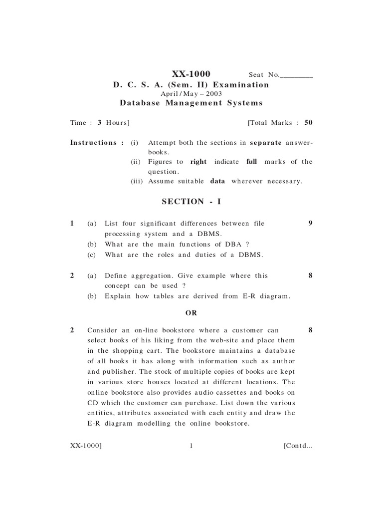 PGDCA Database Mgt. System (Sem-II) XX-1000 | PDF | Databases | Online Shopping