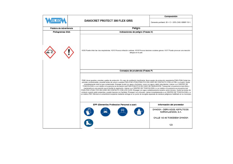 Advertencias y EPP para Danocret Protect | PDF | Cemento | Hormigón