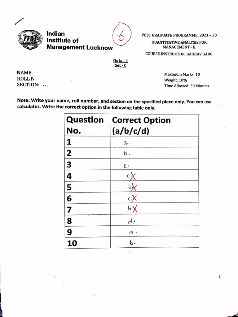 Qam II Quiz 1&2 - GG | PDF