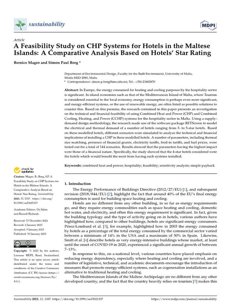 (2023) (Magro, Borg) A Feasibility Study On CHP Systems For Hotels in Malta. A Comparative ...