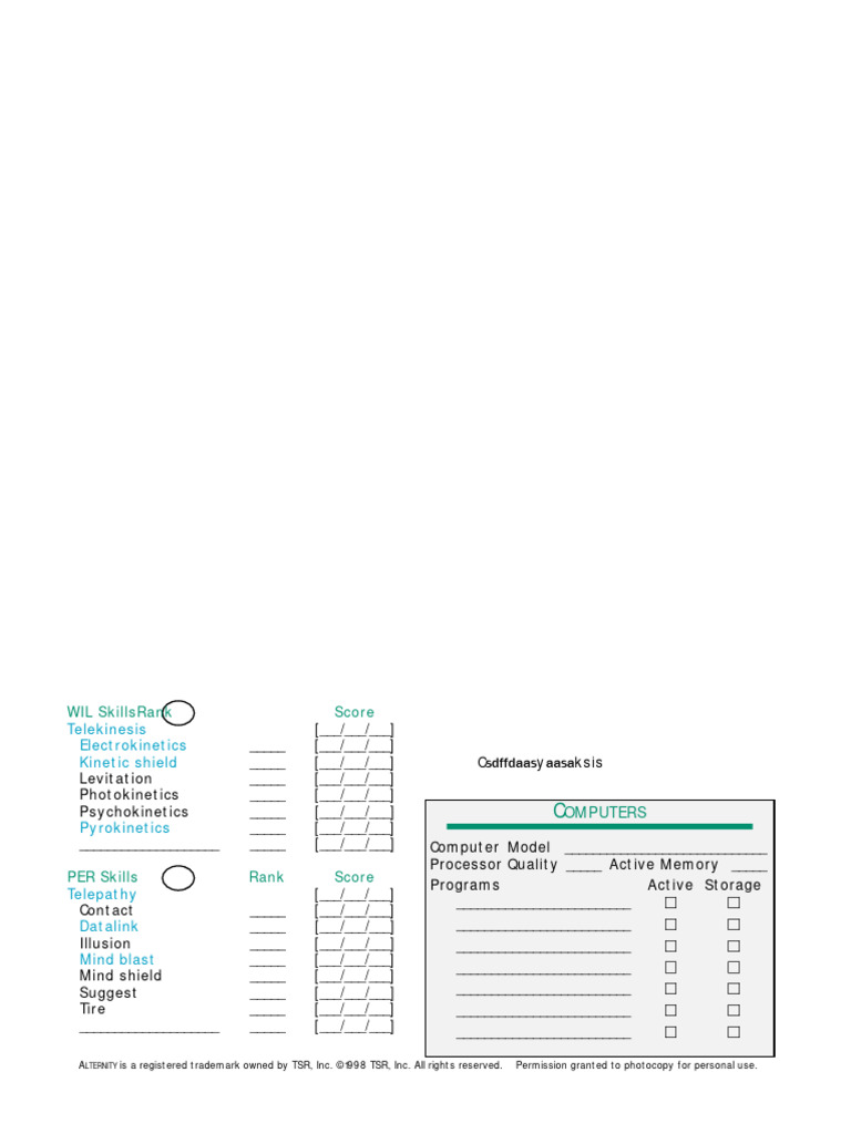 Alternity Scheda Sdasda | PDF