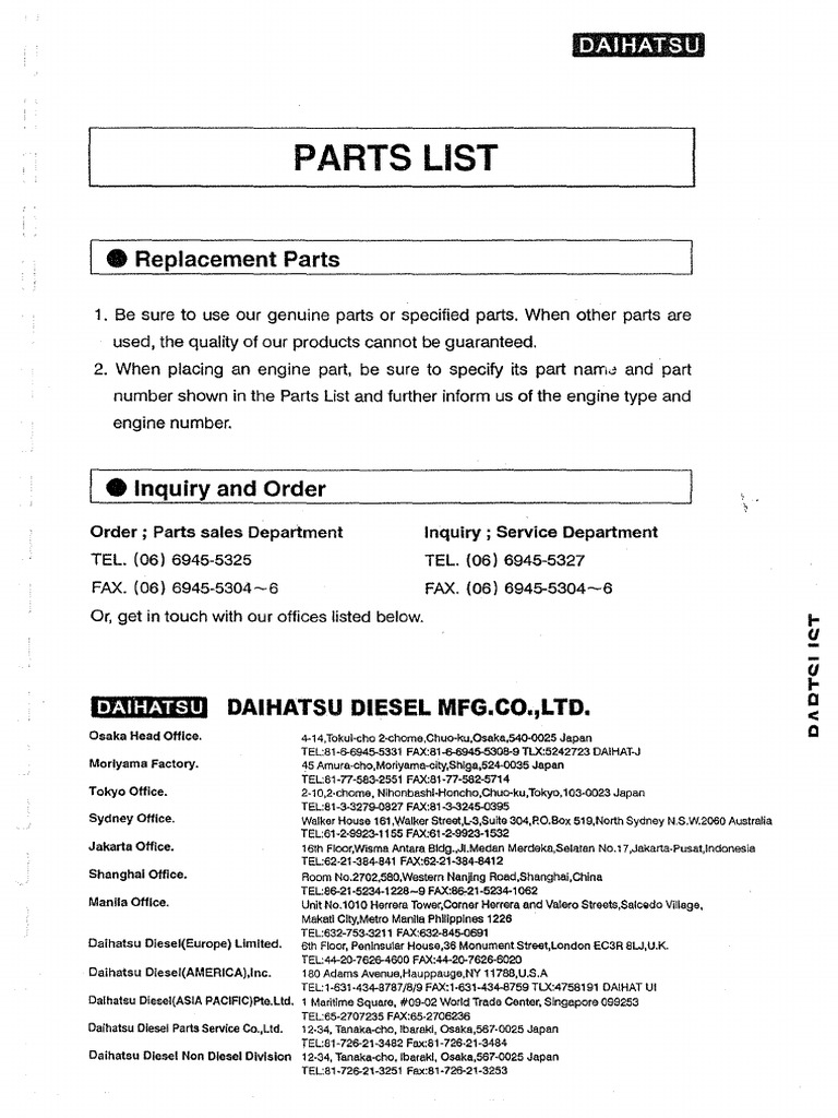 Daihatsu Engine Parts List | PDF | Mechanical Engineering | Engines