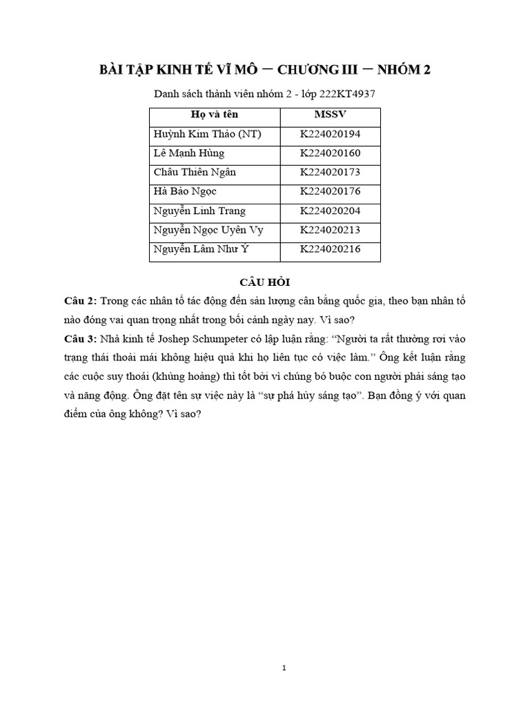 Baitapchuong3 Nhom2 | PDF