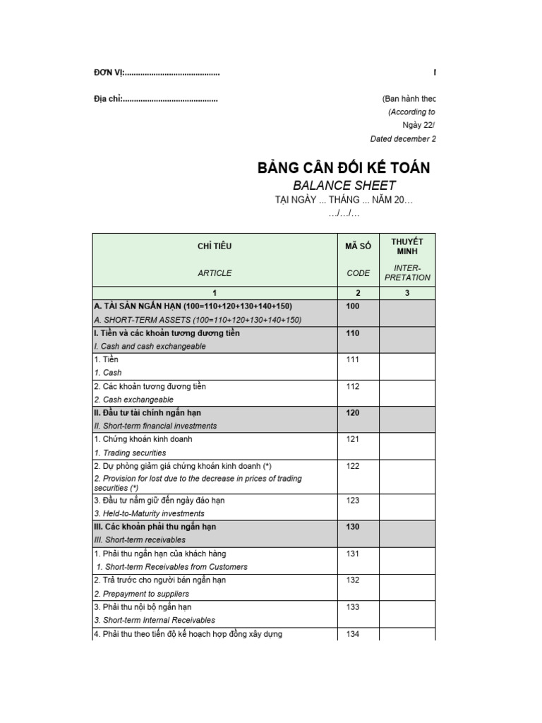 Mau Bang Can Doi Ke Toan Song Ngu Theo tt200 2014 TT BTC Ngay 22 | PDF