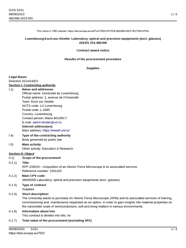 RFP 230010 Acquisition of An Atomic Force Microscope Avis Dattribution ...