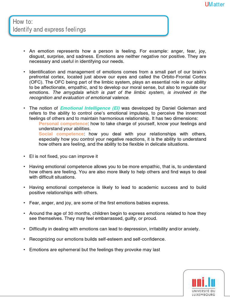 Student Staff Identifying Emotions | PDF | Emotions | Relaxation ...