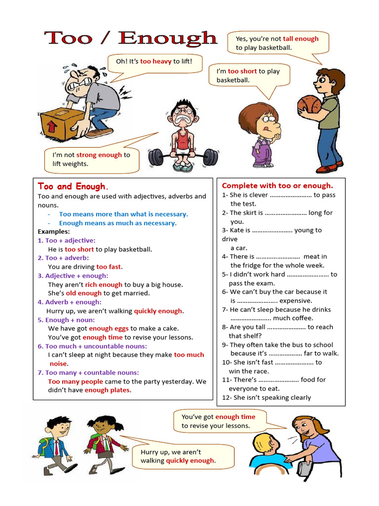 Too and Enough Grammar Guides | PDF | Noun | Adjective