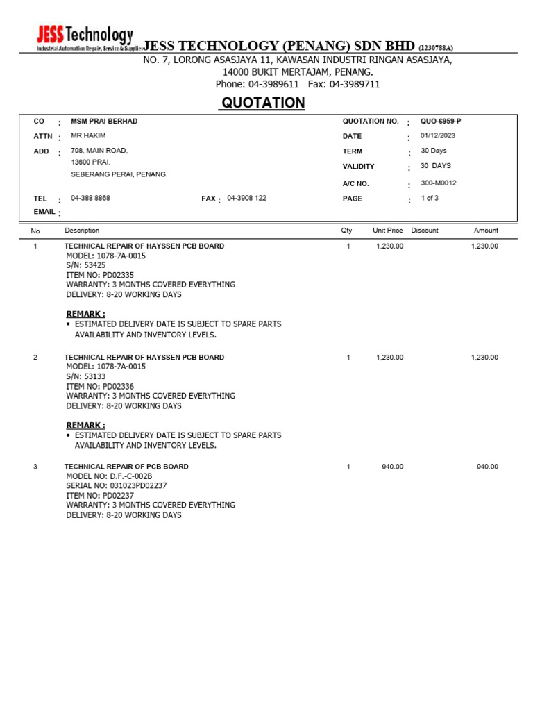 PCB Board Repair Quotation 2023 | PDF | Payments | Insurance