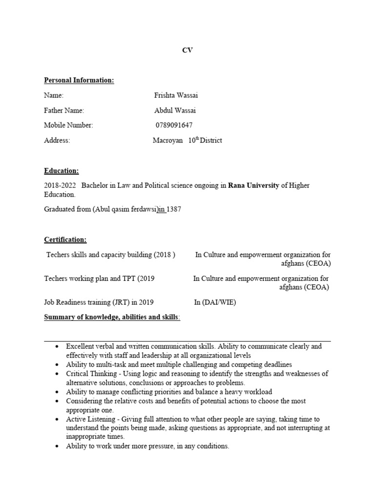 Frishta CV | PDF