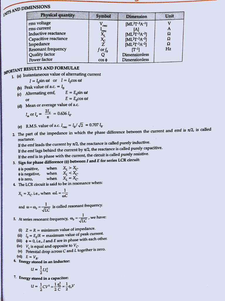 Alternating Current Class 12 Short Notes | PDF Alternating Current Class 12 Short Notes | PDF