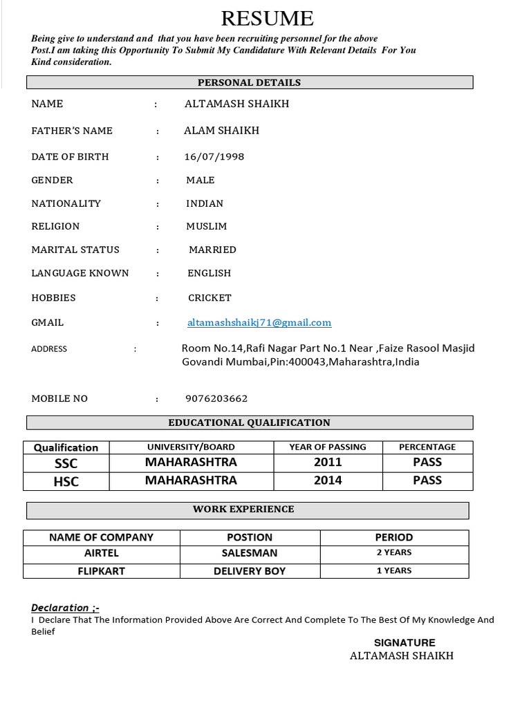 Altamash Shaikh Resume | PDF