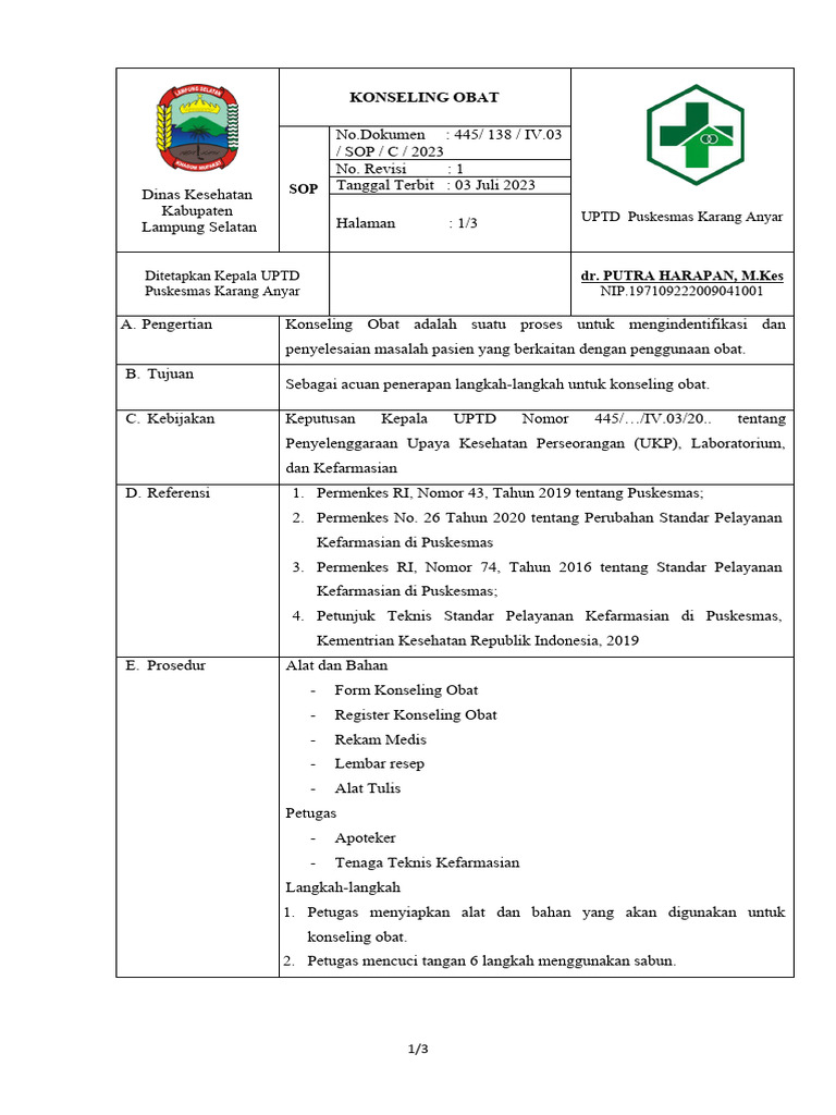 138-C.sop Konseling Obat | PDF