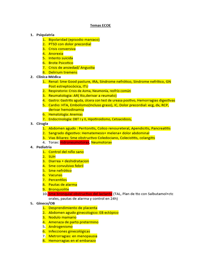 Temas ECOE | PDF | Causas de la muerte | Ciencias de la Salud