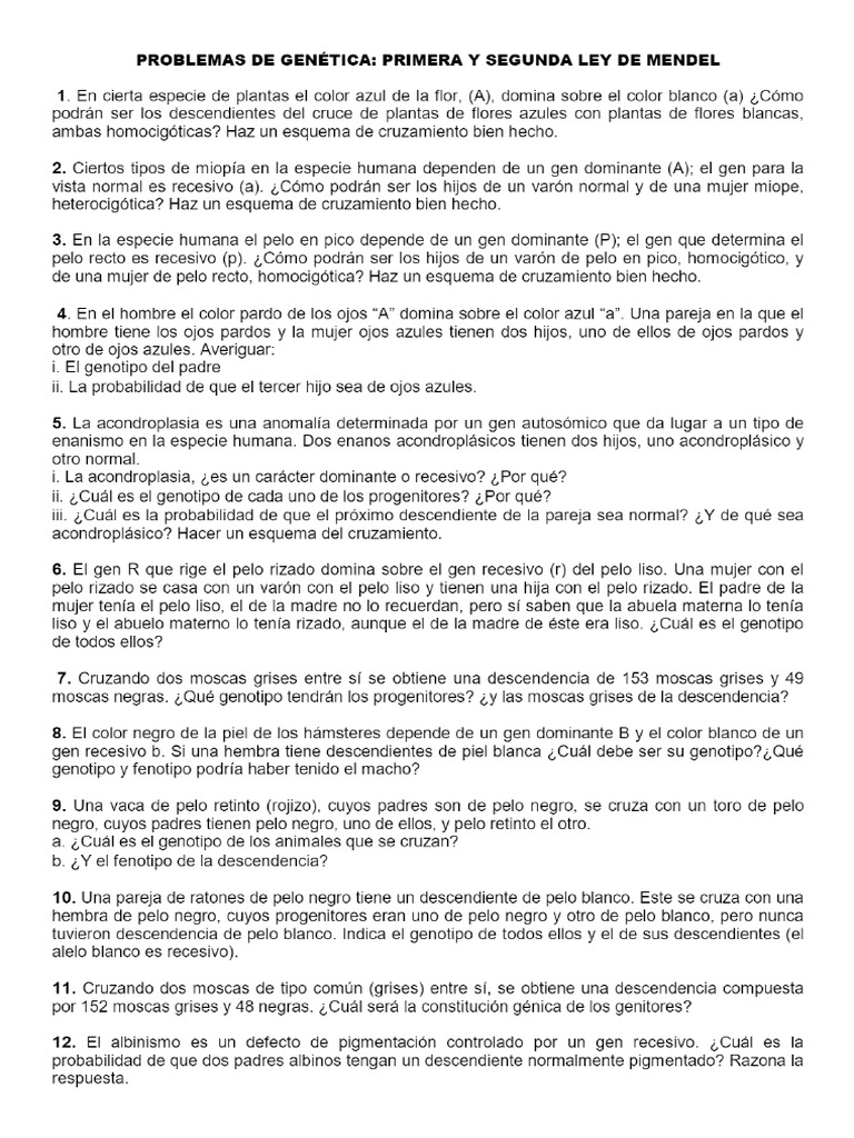 EJERCICIOS primera y segunda ley de Mendel | PDF