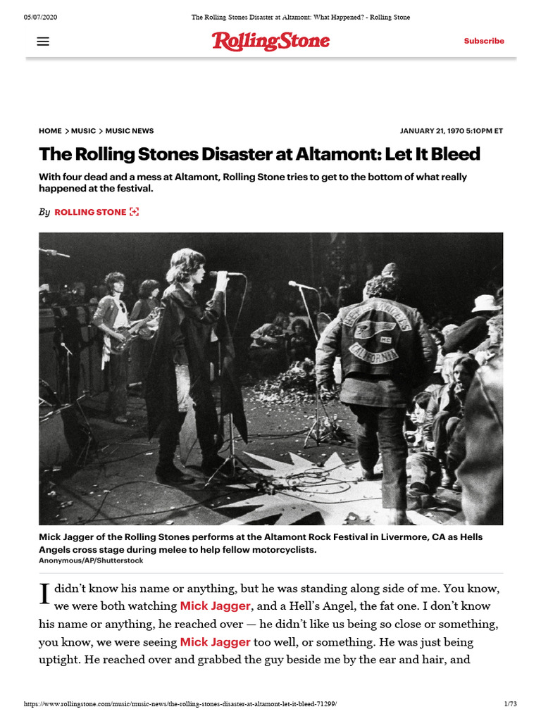 The Rolling Stones Disaster at Altamont - What Happened - Rolling Stone | PDF | The Rolling ...