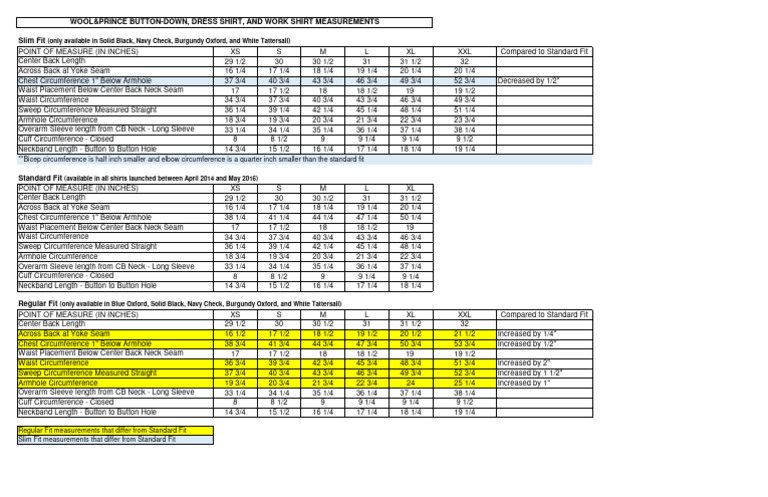 Wool & Prince Sizing | PDF | Consumer Goods | Dress Codes