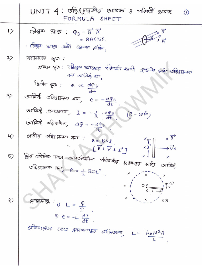 Class 12 EMI and Physics Formula Sheet | PDF