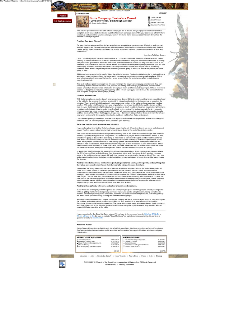 Save My Game Twelve's A Crowd | PDF | Wizards Of The Coast