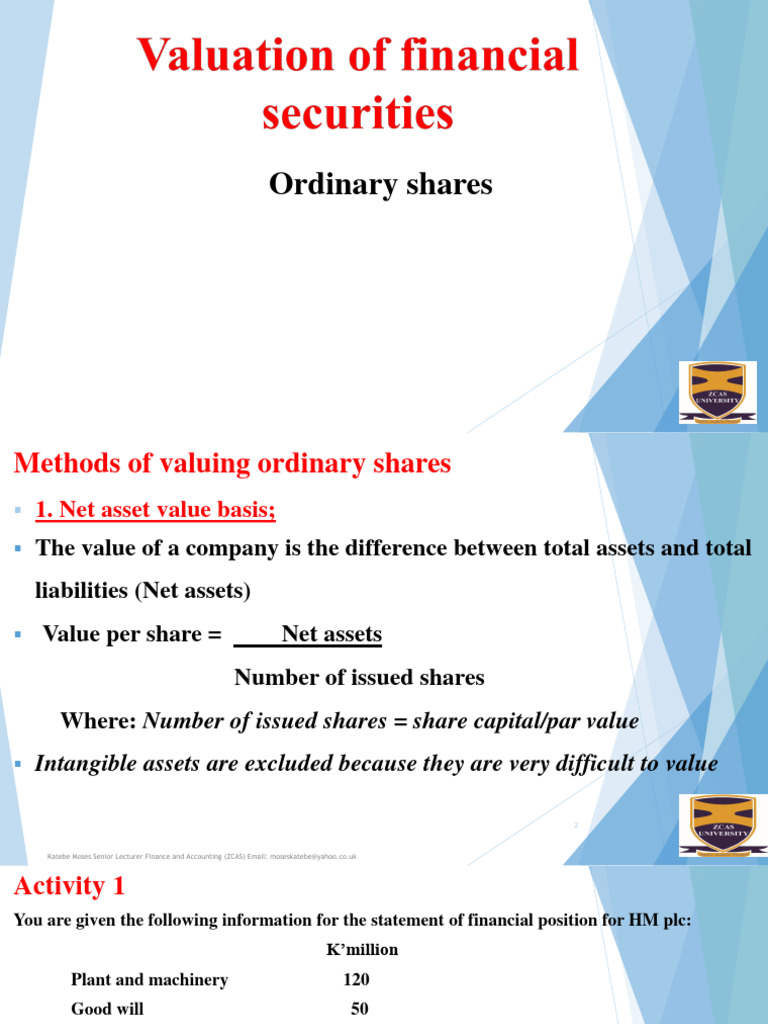 Valuation of Ordinary Shares (Equity) 2023 | PDF | Dividend | Price ...