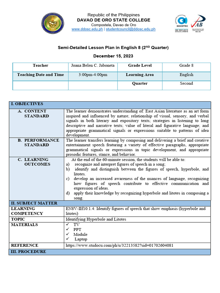 (JABONETA_LESSON PLAN_FINAL EXAM) | PDF | Irony | Learning