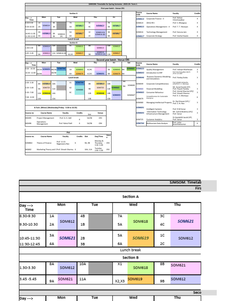 Timetable Spring Semester - 2023-24 | PDF | Business | Science