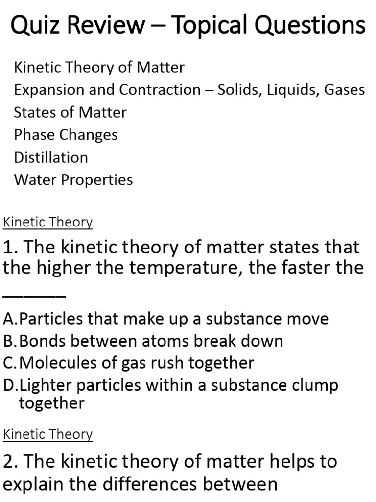 Science Quiz: Matter & Phase Changes | PDF | Thermal Expansion | Phase ...