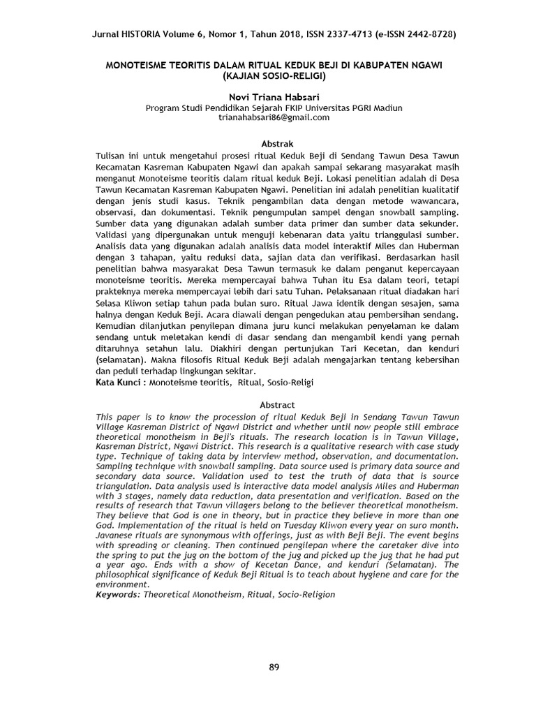 Monoteisme Teoritis Dalam Ritual Keduk Beji Di Kab | PDF | Ilmu Sosial ...