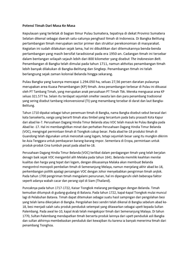Potensi Timah Dari Masa Ke Masa | PDF