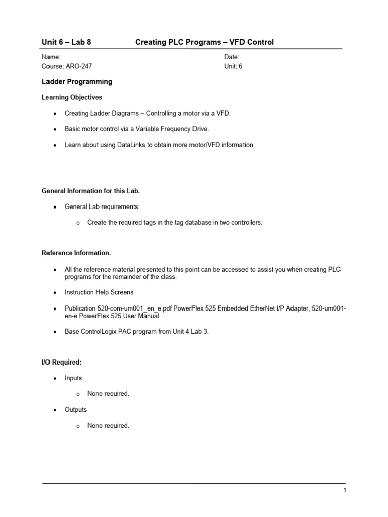 Unit 6 Lab 8 - Creating PLC Programs | PDF | Programmable Logic ...