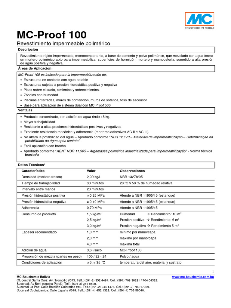 MC-Proof 100 | PDF | Agua | Materiales