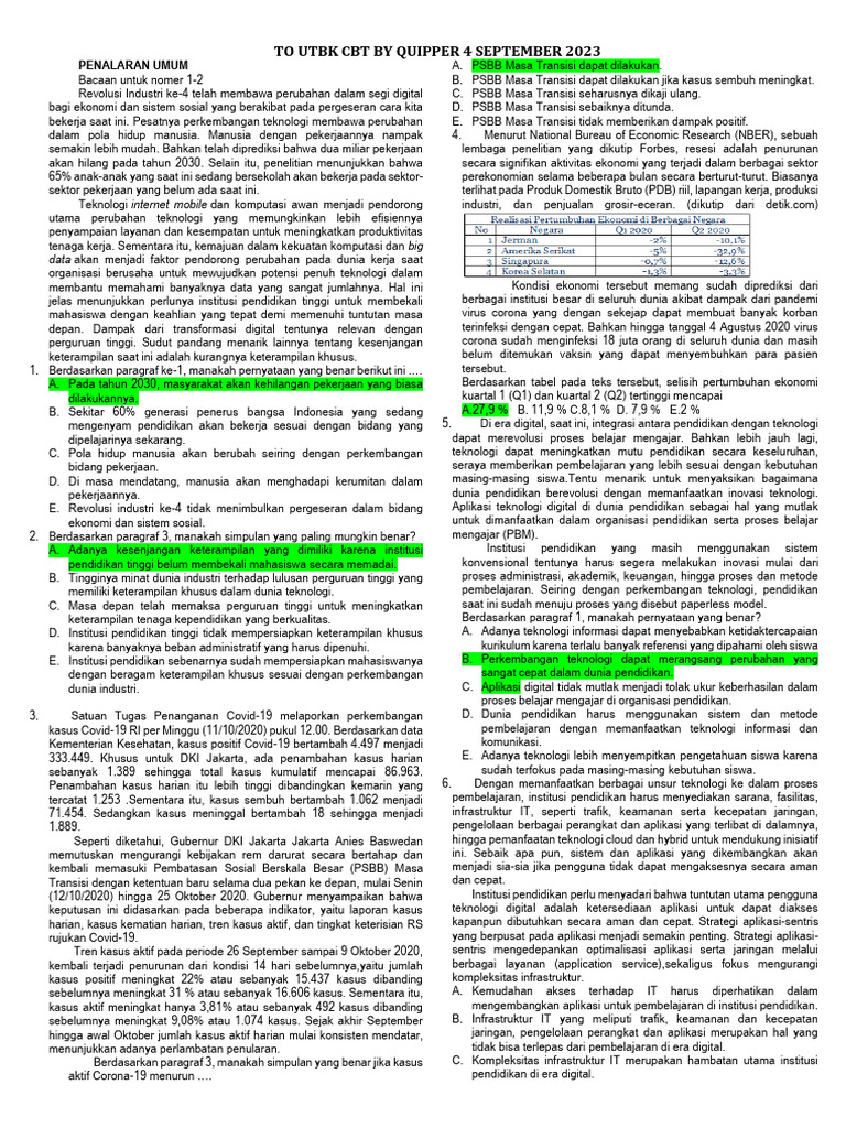Kunci To Tps 1 Quipper | PDF