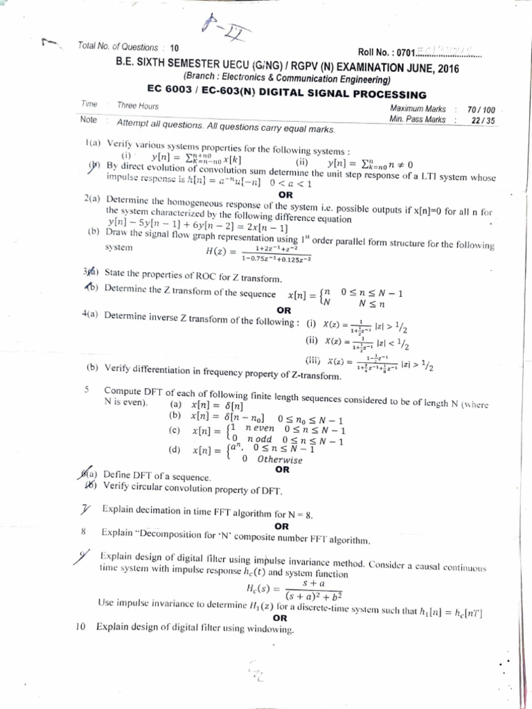 DSP Previous Papers | PDF | Discrete Fourier Transform | Convolution