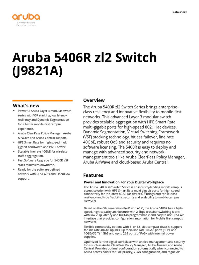Aruba 5406R zl2 Switch-PSN6635525USEN | PDF | Computer Network ...