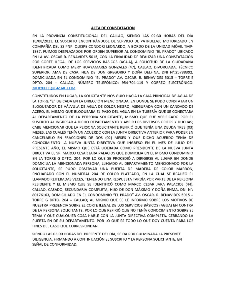 Modelo De Acta De Constatacion Cae