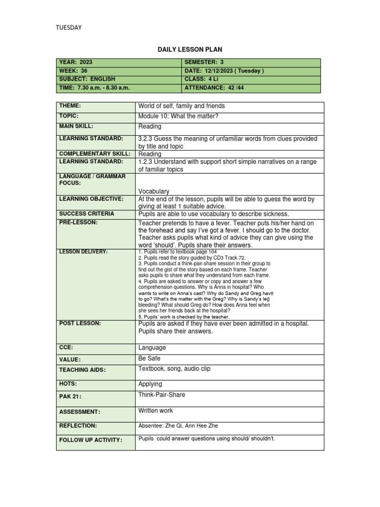 M36 - 12122023 - Chan Yoke Ling | PDF | Reading Comprehension | Linguistics