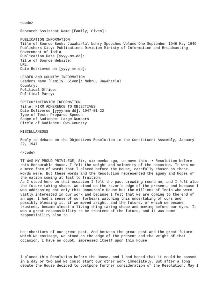 Nehru's Reply on Objectives Resolution | PDF | Republic