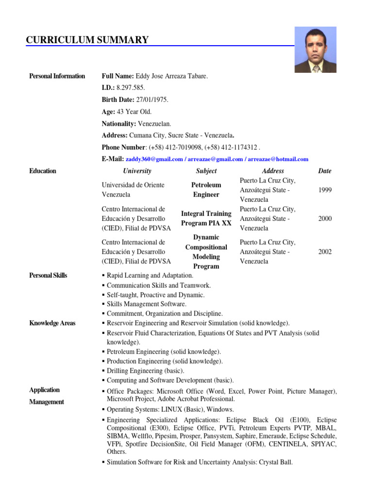 Curriculum Eddy Arreaza - English - 2019 | PDF | Petroleum Reservoir | Petroleum