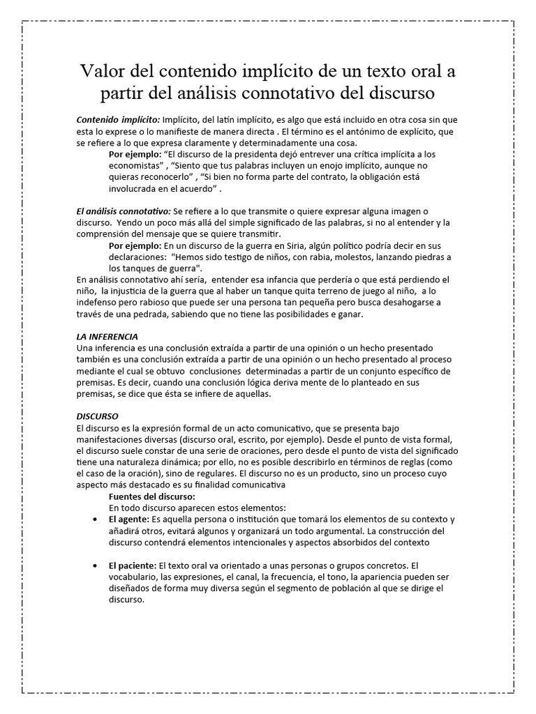 Valor Del Contenido Implícito de Un Texto Oral A Partir Del Análisis ...