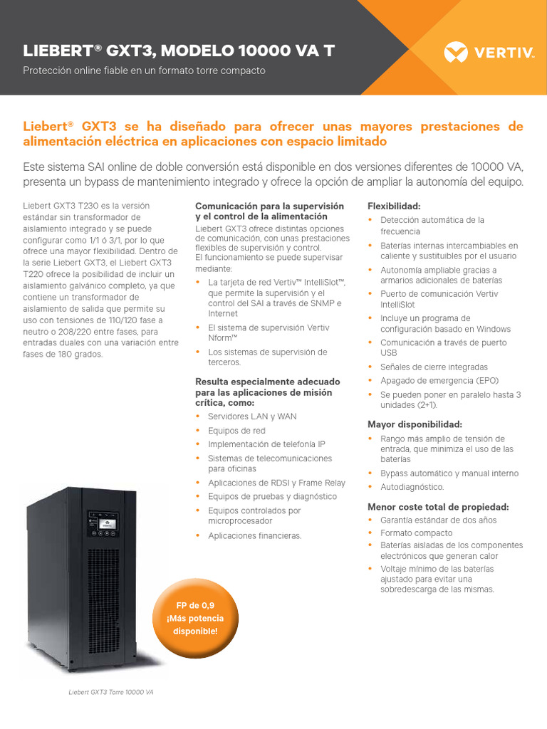 liebert-gxt3-t-10000-va-data-sheet-spanish | PDF | Transformador ...