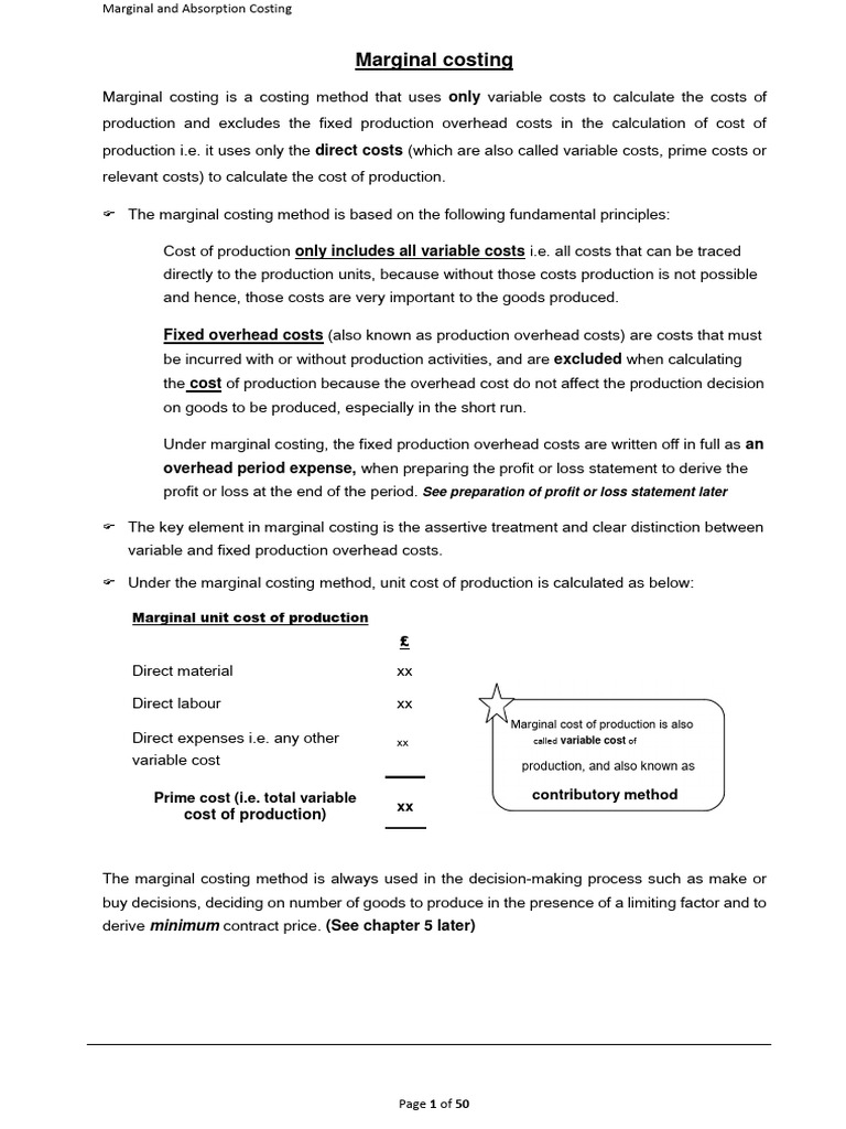 Absorption Costing Vs Marginal Costing | PDF | Cost | Cost Of Goods Sold